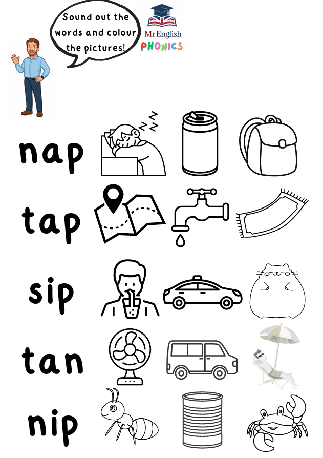 SATPIN CVC Word Matching Worksheet | Fun Phonics Activity for Early ...