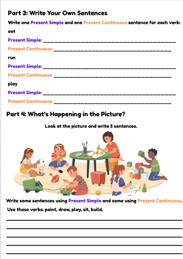 Present Simple vs Present Continuous Worksheet | Fun Grammar Practice ...