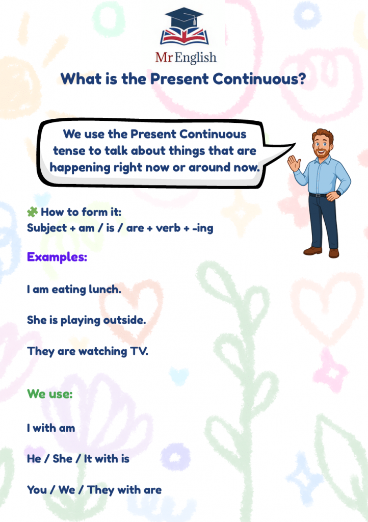 Present Continuous Worksheet for Kids Ages 7-10 - Mr English