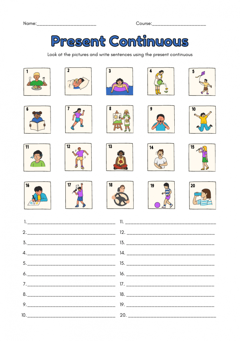 Present Continuous Worksheet for Kids Ages 7-10 - Mr English