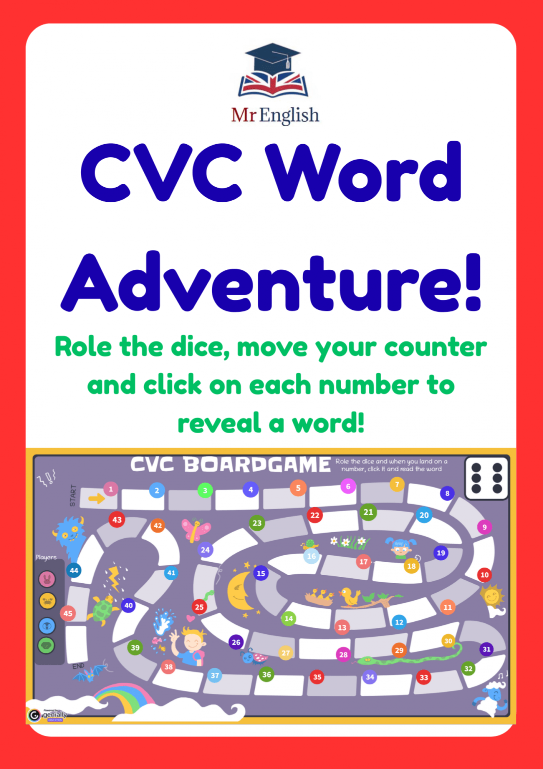 Interactive CVC Word Board Game – Roll, Read & Learn for Ages 4–6 - Mr ...