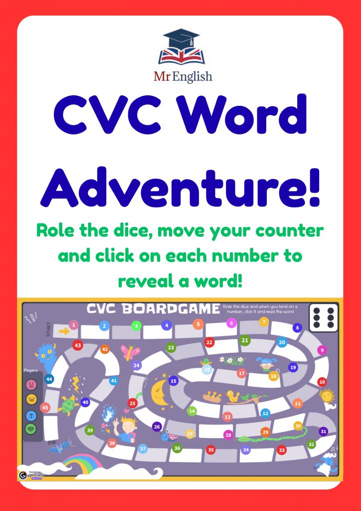 Interactive CVC Word Board Game – Roll, Read & Learn for Ages 4–6 - Mr ...