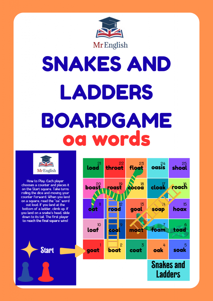 Snakes and Ladders 'oa' Word Phonics Game – Fun Reading Activity for ...