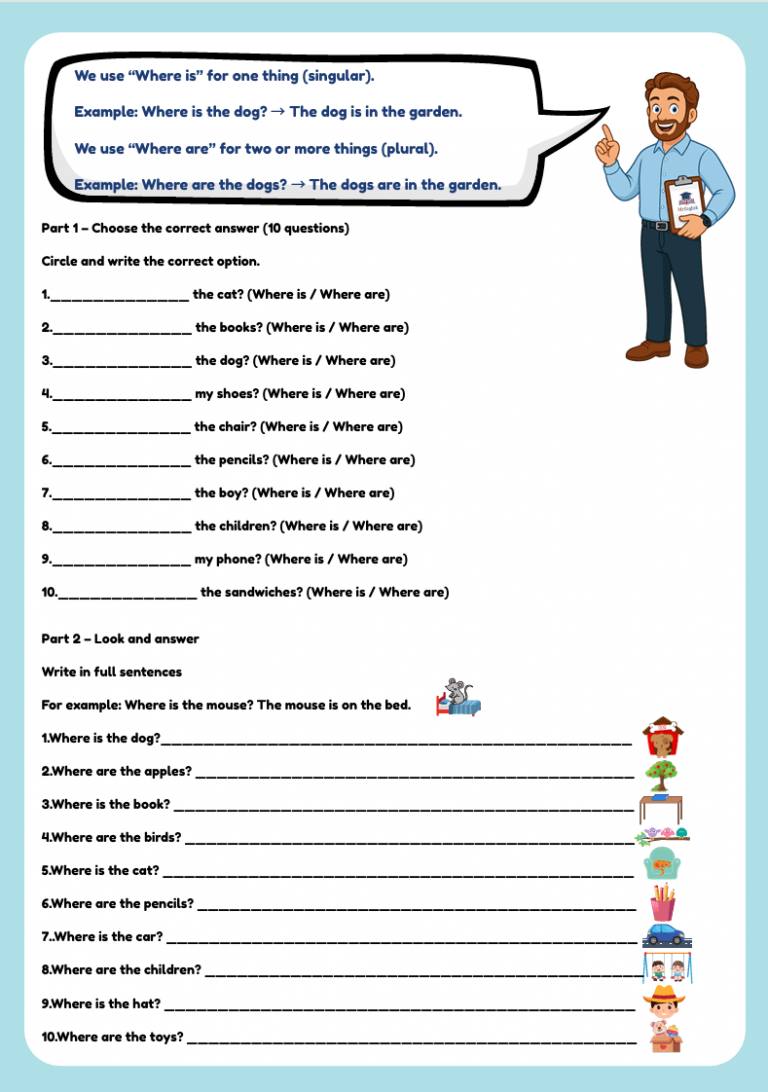 Where Is / Where Are Worksheets for Kids (Ages 6–10) – ESL Grammar ...