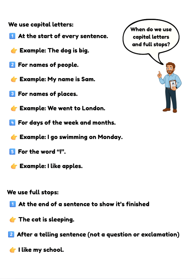 Capital Letters and Full Stops Worksheet for KS1 (Ages 5–7) | English ...