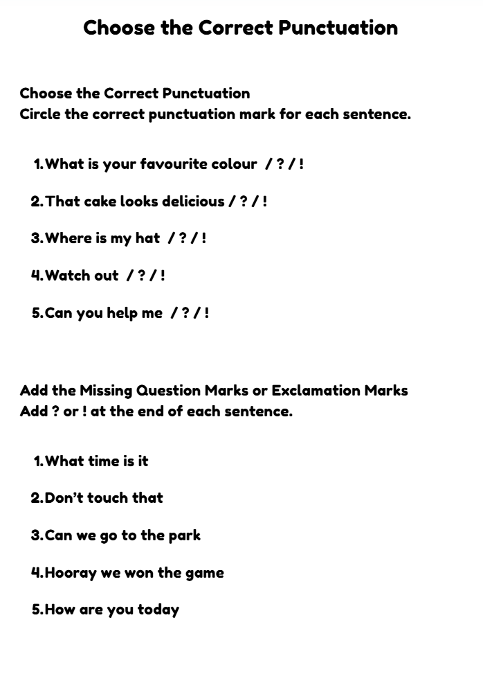Question Marks and Exclamation Marks Worksheet for KS1 (Ages 5–7) | Fun ...