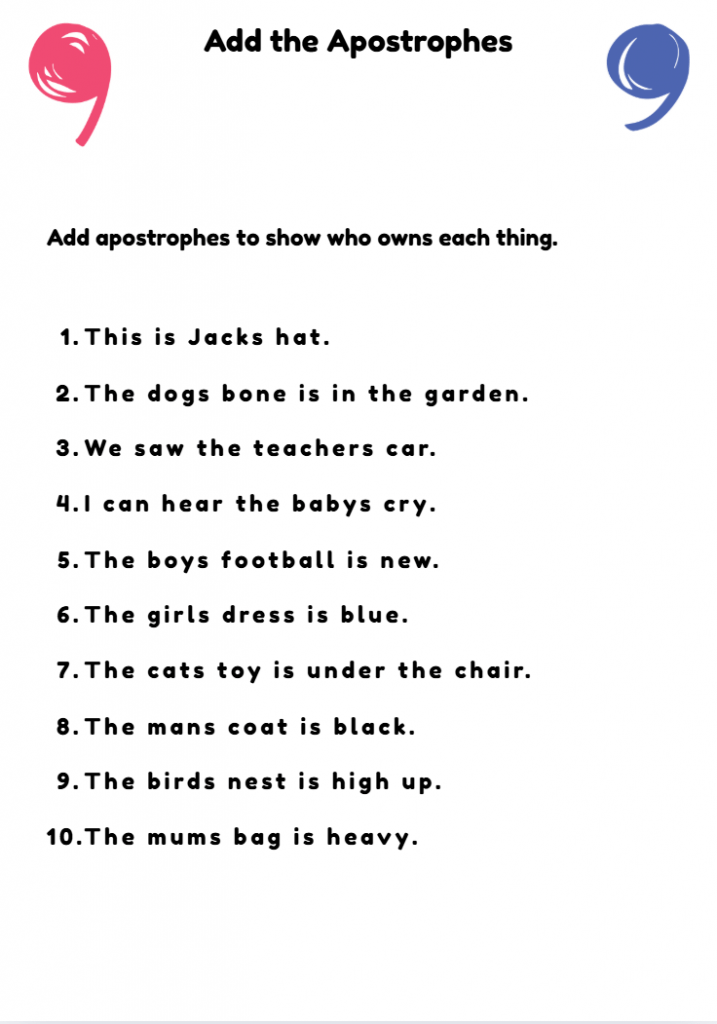 Apostrophes for Possession Worksheet (Singular) for KS1 (Ages 6–7 ...