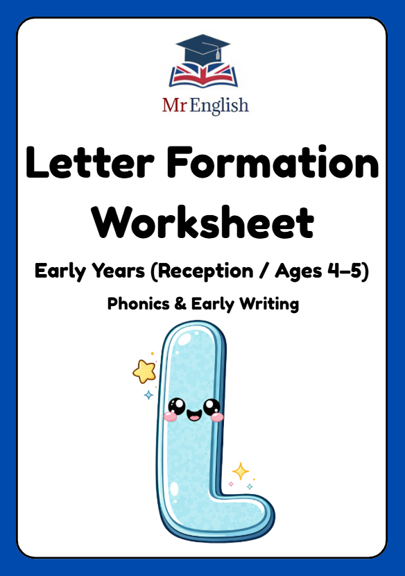 Letter L Formation Worksheet for Kids (Ages 4–5) | Phonics & Early ...