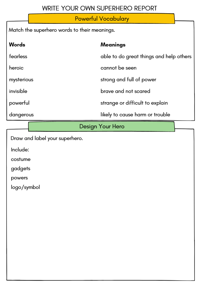 Year 4 Superhero Report Writing Worksheet | Creative Writing Activity ...